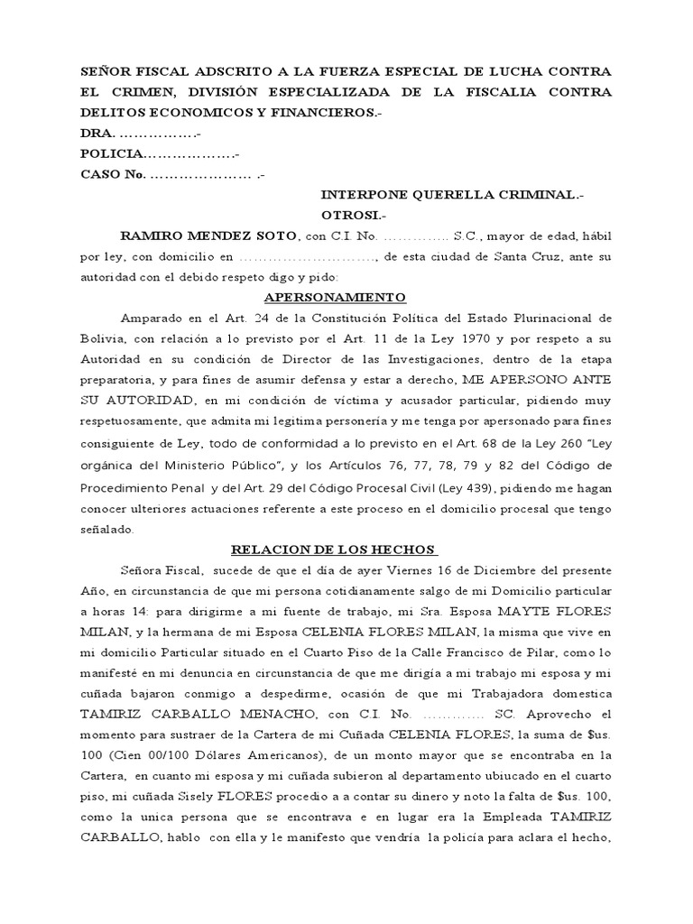 QUERELLA Penal | PDF | Queja | Ley común