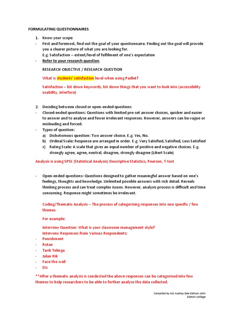 Formulating Effective Questionnaires | PDF | Questionnaire | Validity ...