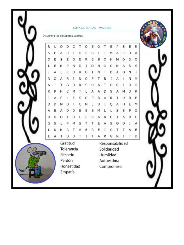 Sopa Letras Valores | PDF