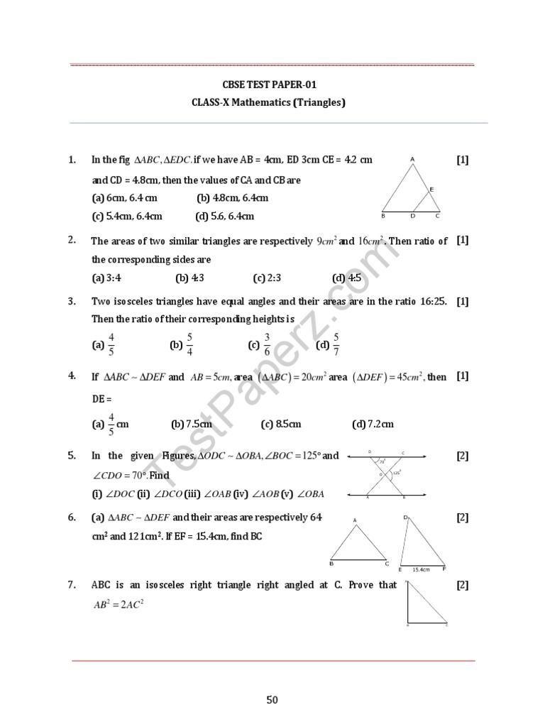 Triangles Imp Questions Paper 1 | PDF | Triangle | Geometric Shapes