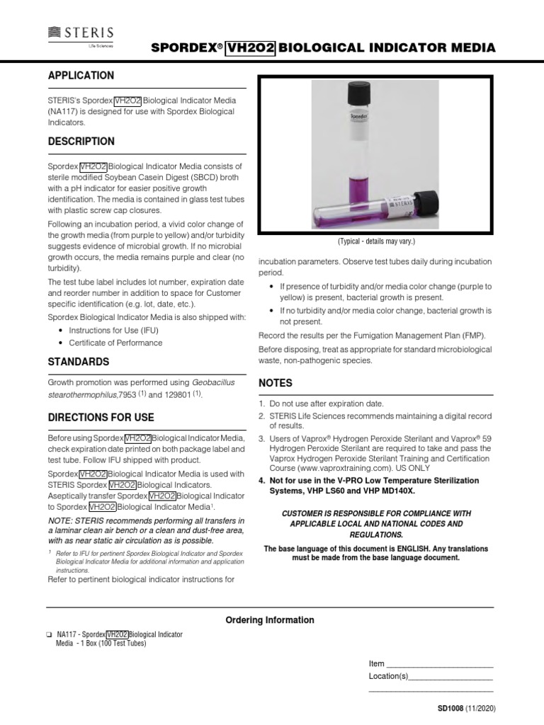 STERIS - Spordex VH2O2 Biological Indicator Media - TDS - SD1008A | PDF ...