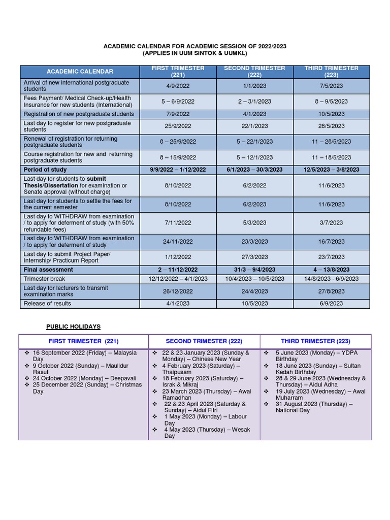 PG - Academic Calendar For 3 Sem 2022 - 2023 | PDF | Academic Term | Thesis