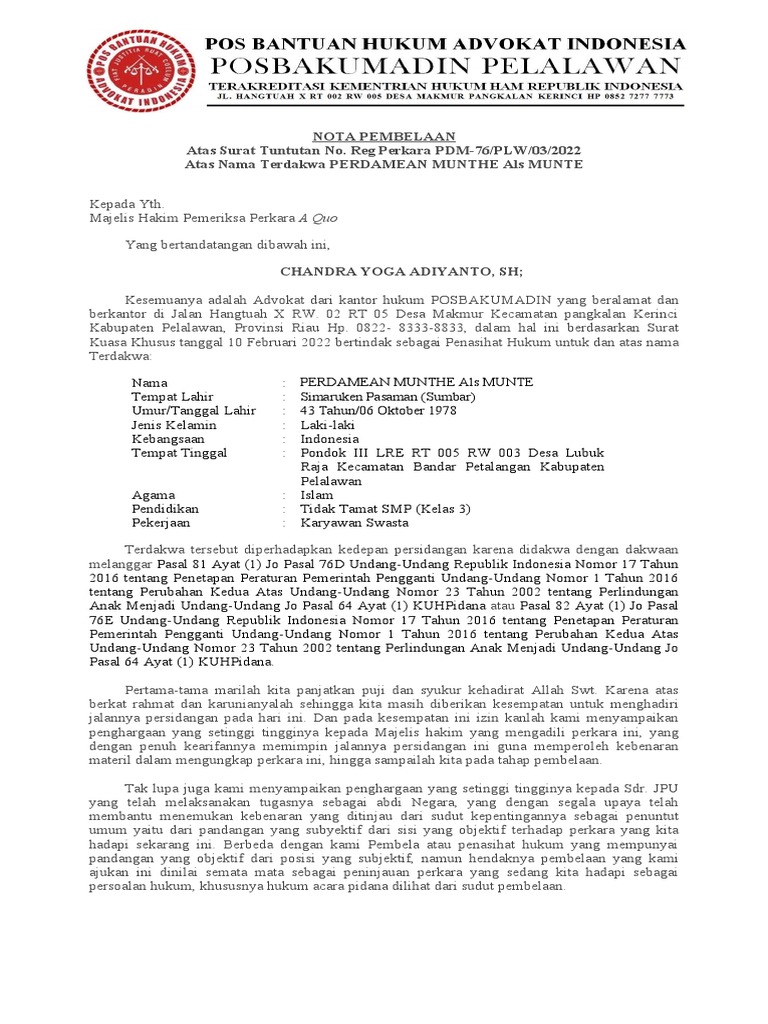 Pledoi Perdamean Munthe | PDF