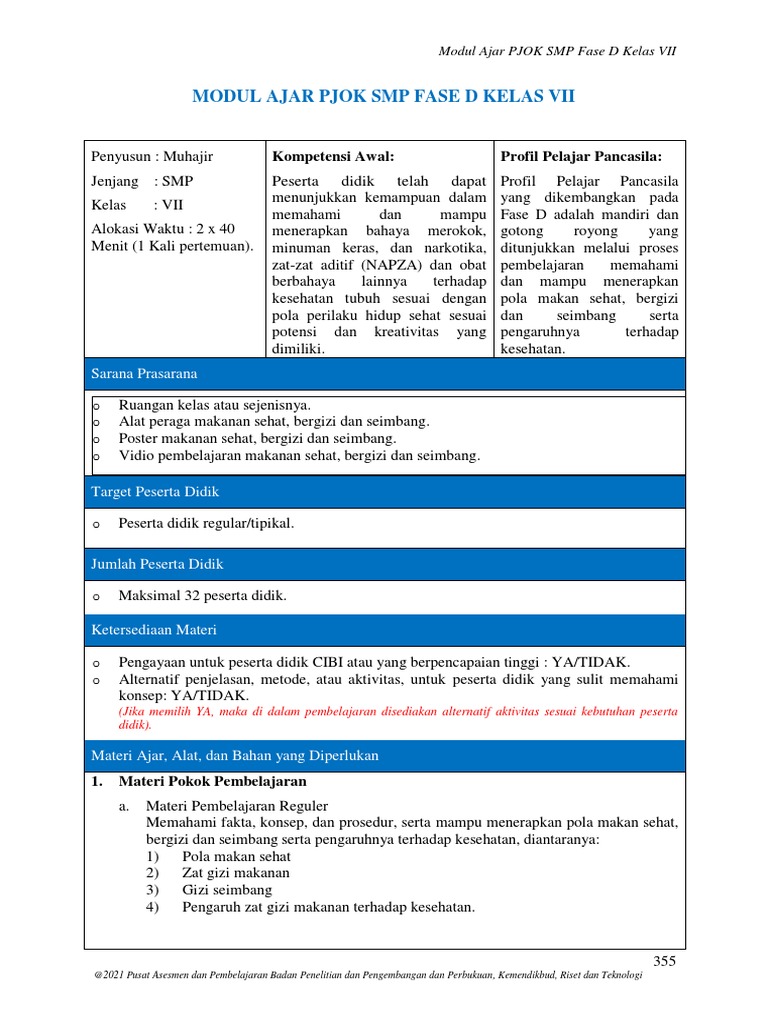 14 Modul Ajar Makanan Sehat Dan Seimbangan - 27 - 07 - 2021 | PDF