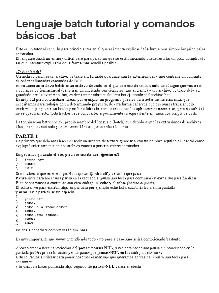 Tutorial de Comandos Batch para Principiantes | PDF | Archivo de ...