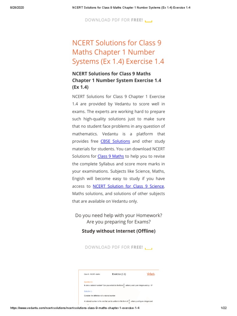NCERT Solutions For Class 9 Maths Chapter 1 Number Systems (Ex 1.4 ...