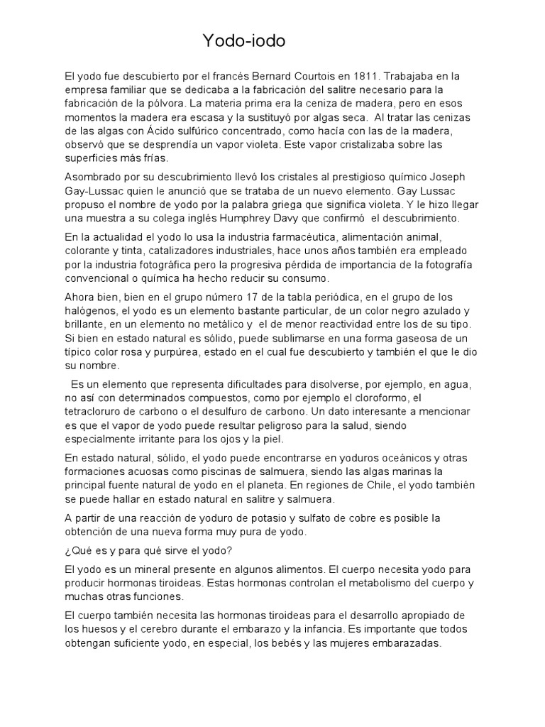 Trabajo Sobre El Yodo | PDF | Yodo | Química