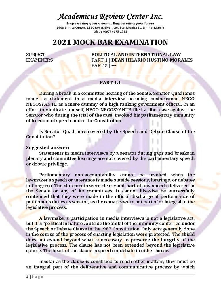2021 Mock Bar Exam: Political Law | PDF | International Criminal Court ...