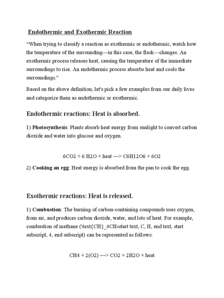 Endothermic and Exothermic Reaction | PDF | Chemical Reactions | Combustion