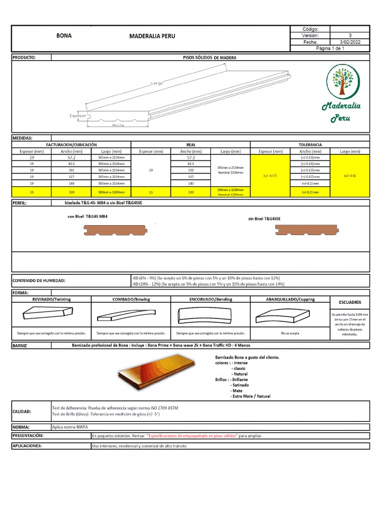 Ficha Tecnica Machimbrado Bona Maderalia | PDF
