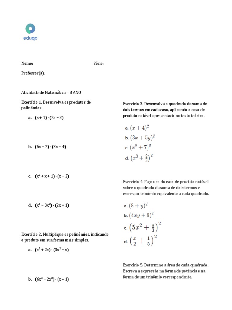 Exercícios de Fatoração - 8º Ano | PDF | Matemática | Álgebra abstrata