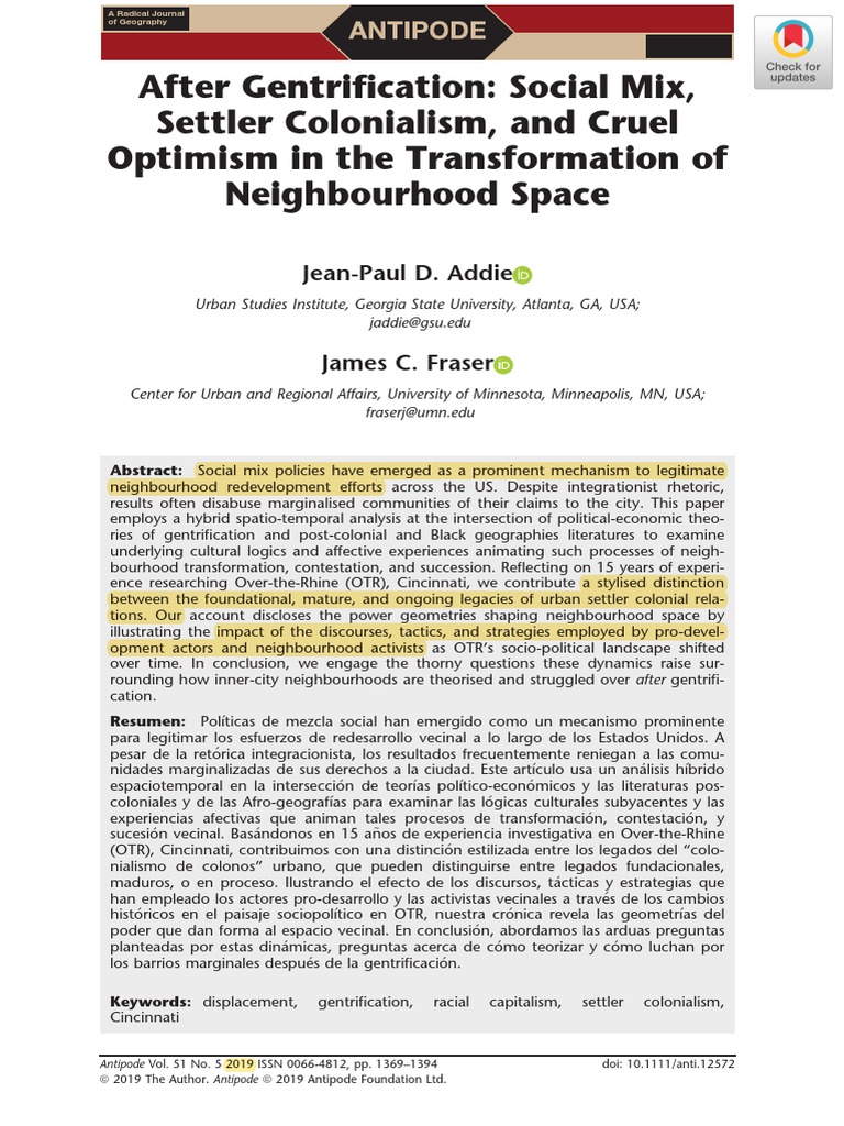 After Gentrification - Social Mi - Addie, Jean-Paul | PDF | City | Poverty