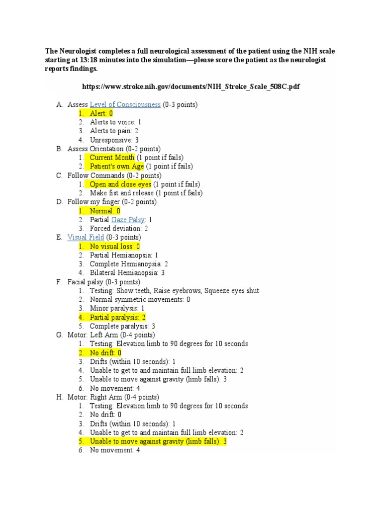 Virtual Sim Nih Neurological Exam-Activity Score The Patient | Download ...
