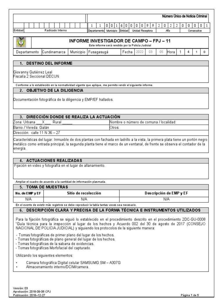 FPJ 11 Informe Investigador de Campo V 0 H | PDF