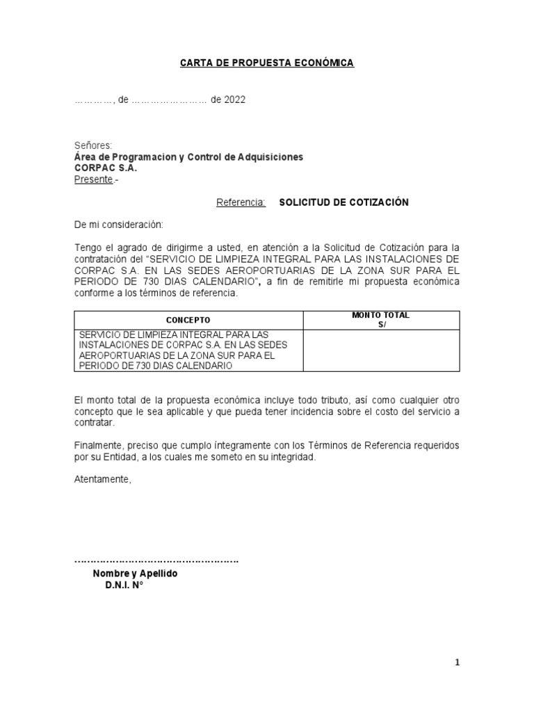 Formato de Oferta Economica | PDF