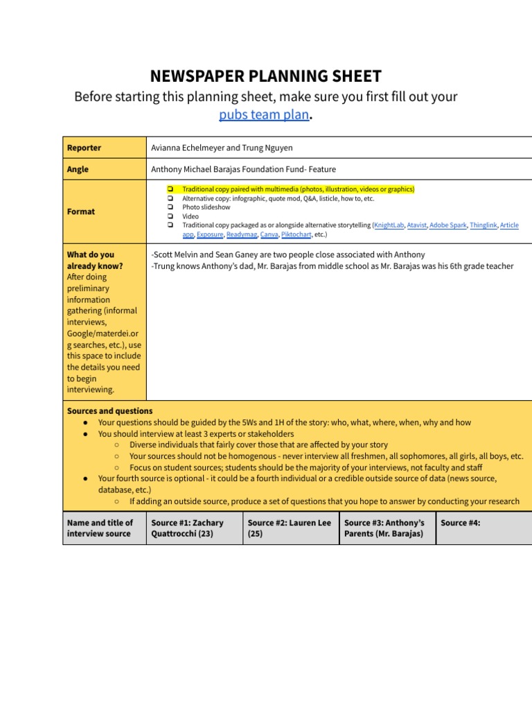 Anthony Barajas Planning Sheet | PDF | Communication