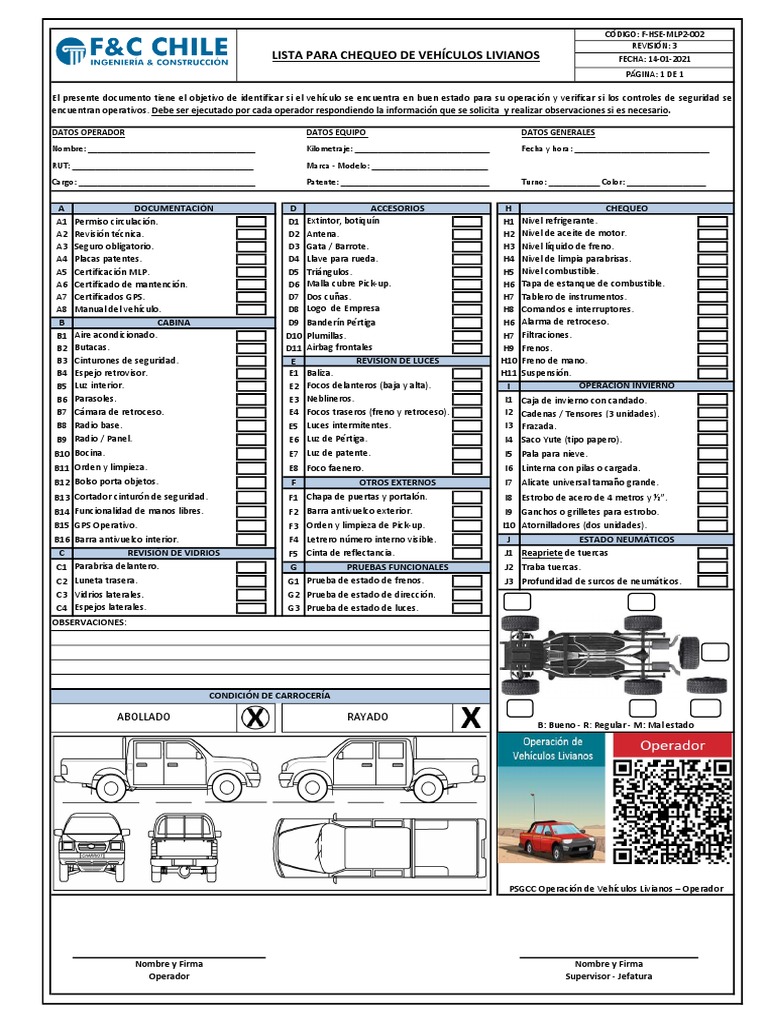 Check List Camioneta | PDF | Ajedrez | Vehículos terrestres