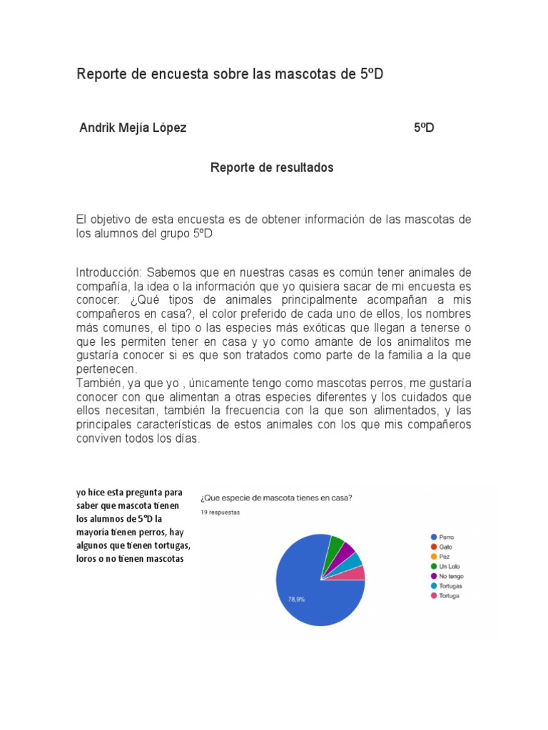 Encuesta Mascotas 5ºD: Resultados y Análisis | PDF | Mascota