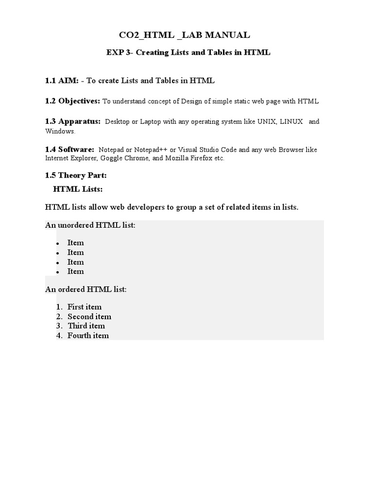 Exp - 3 - HTML - Lab Manual | Download Free PDF | Html Element | Html