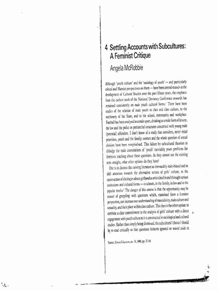 McRobbie Settling Accounts With Subcultures | PDF