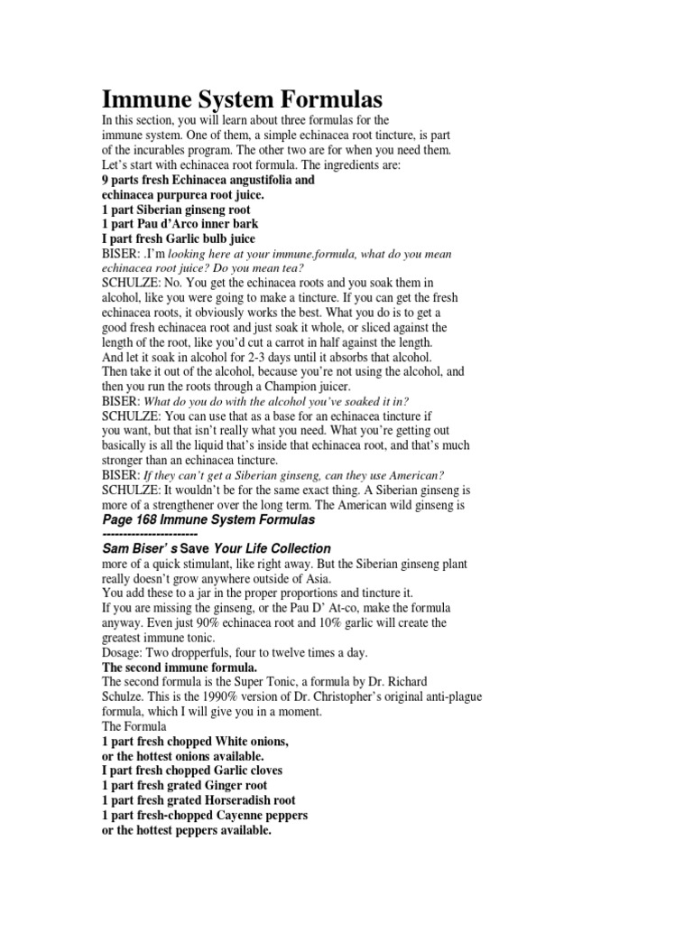 Immune System Formulas | PDF | Dose (Biochemistry) | Chemistry