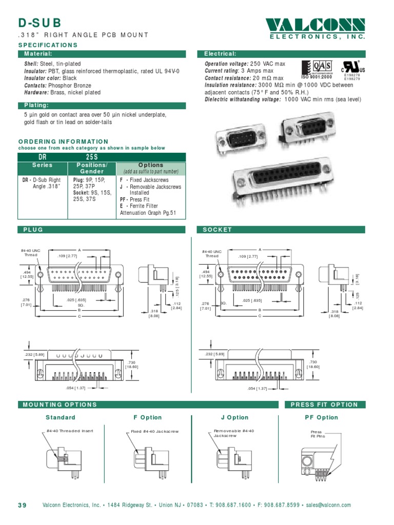 452 00005 DB9 Female Connector Datasheet | PDF | Electrical Connector ...