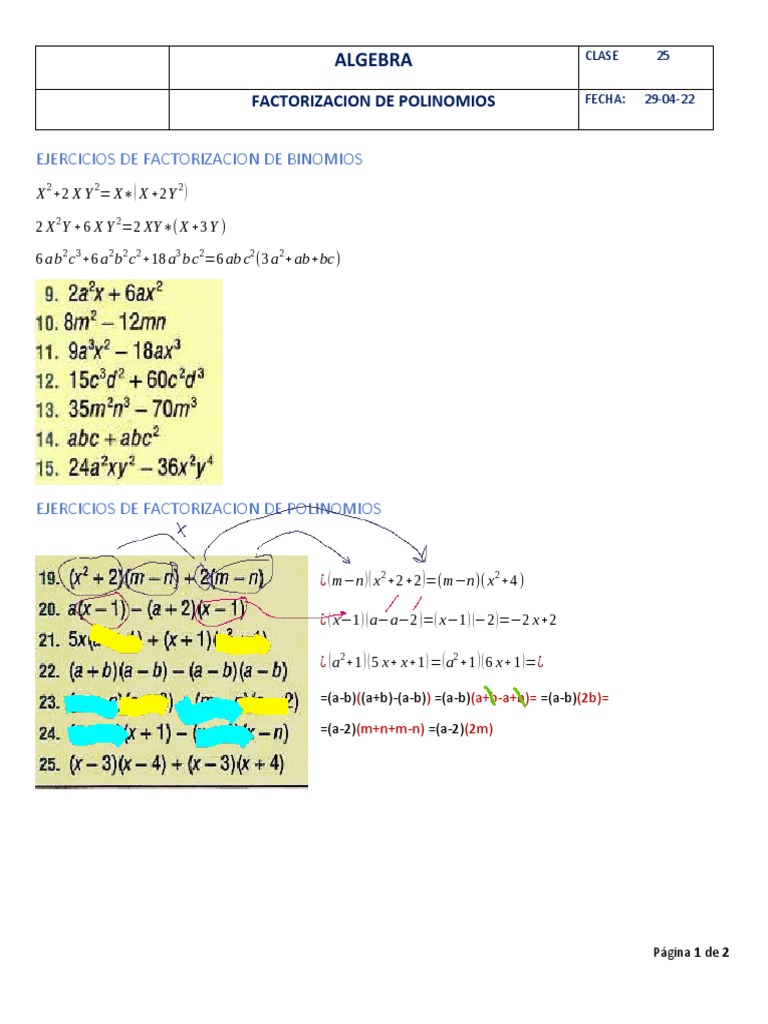 Algebra - Clase 25 Factorizacion | PDF