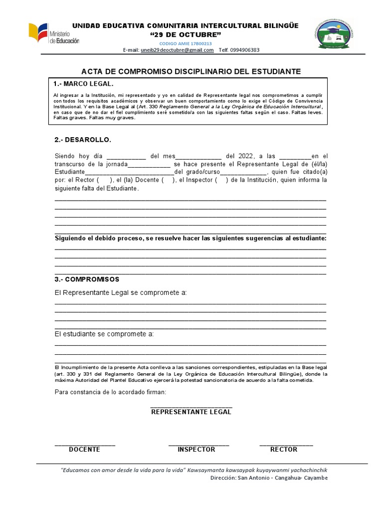 Acta de Compromiso Disciplinario Del Estudiante | PDF | Gobierno | Justicia