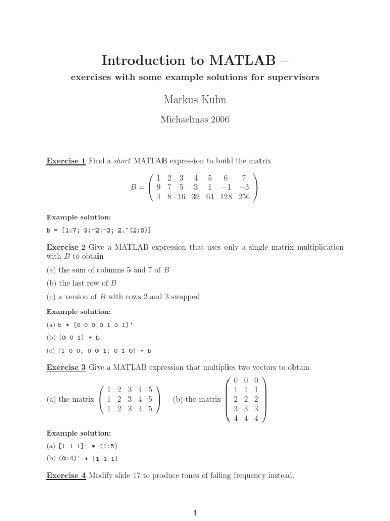 Matlab Answers | PDF | Sampling (Signal Processing) | Matrix (Mathematics)