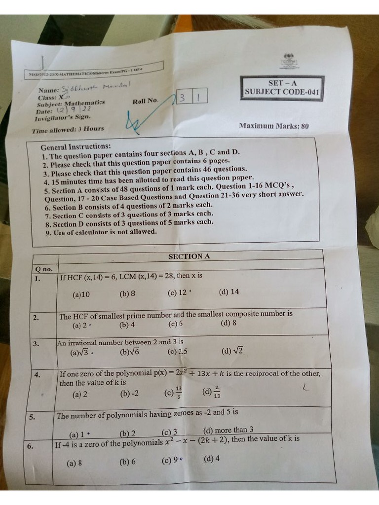 Maths Sample Paper 10 | PDF