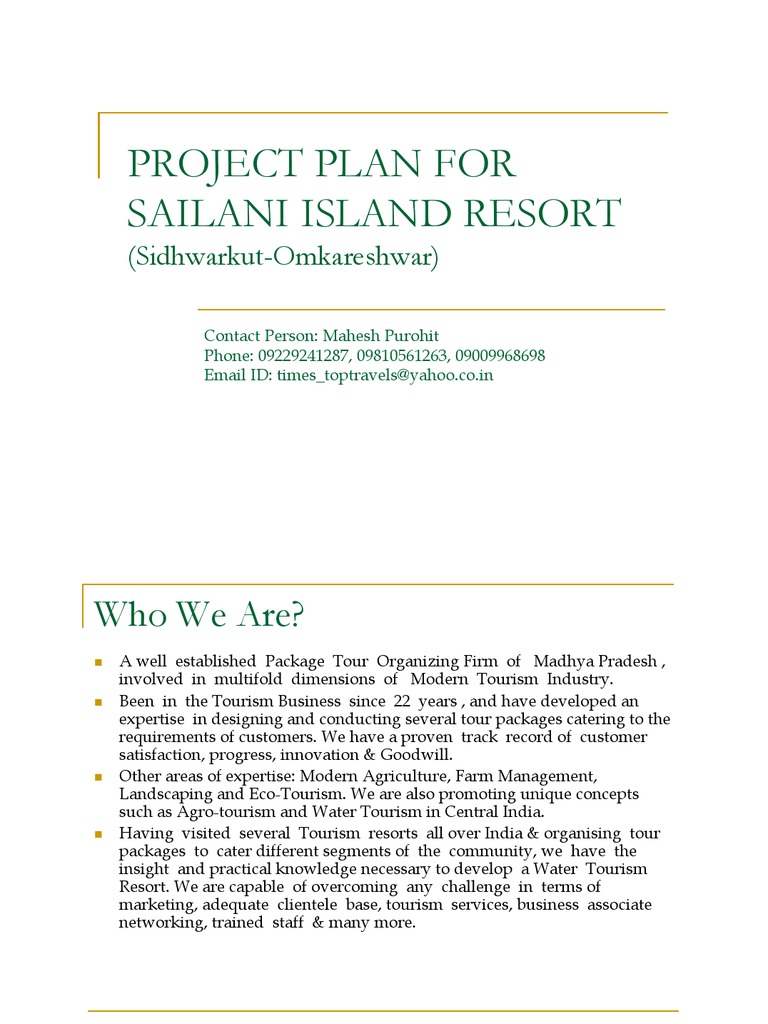 Sailani Island Resort Project Plan | PDF | Tourism | Camping