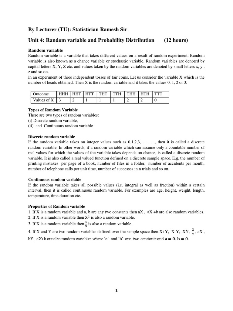 PDF Unit 4 Random Variable and Probability Distribution | PDF | Probability Distribution ...