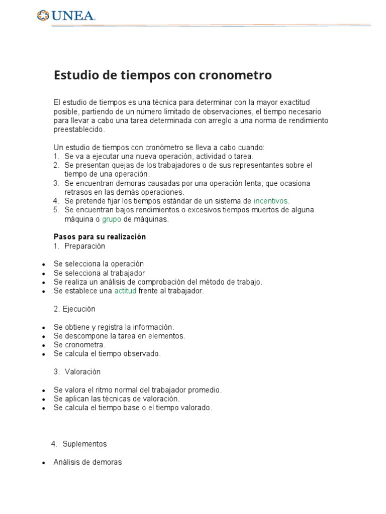 Estudio De Tiempos Con Cronometro Pdf Antropometría Science