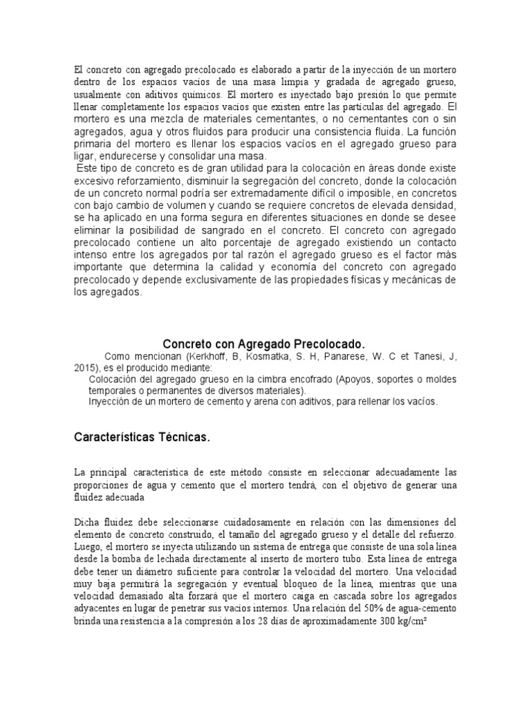 Concreto Con Agregado Precolocado | PDF | Hormigón | Química