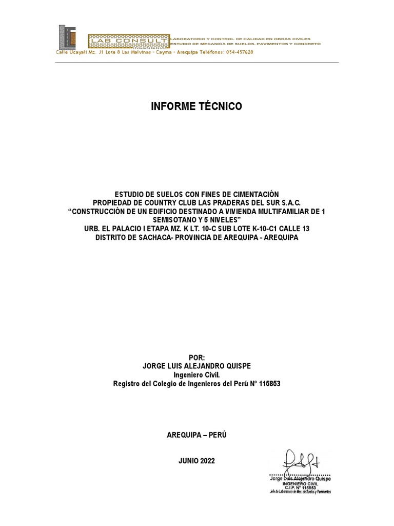 Informe Ems Sachaca Edificio | PDF | Fundación (Ingeniería) | Ingeniero civil