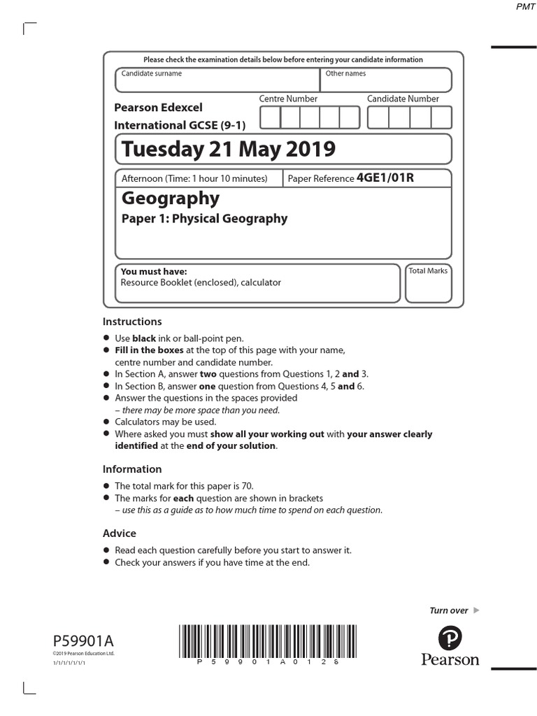 June 2019 R Qp Paper 1 Edexcel Geography Igcse Pdf River Hydrography