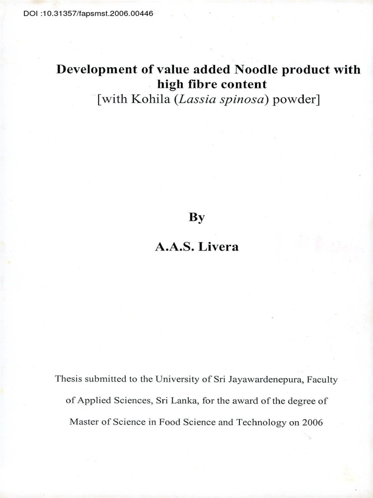 Development of Value Added Noodle Product With Fibre Content (With ...