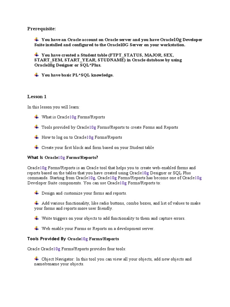 Tutorial For Oracle10g Forms and Reports | PDF | Pl/Sql | Button (Computing)