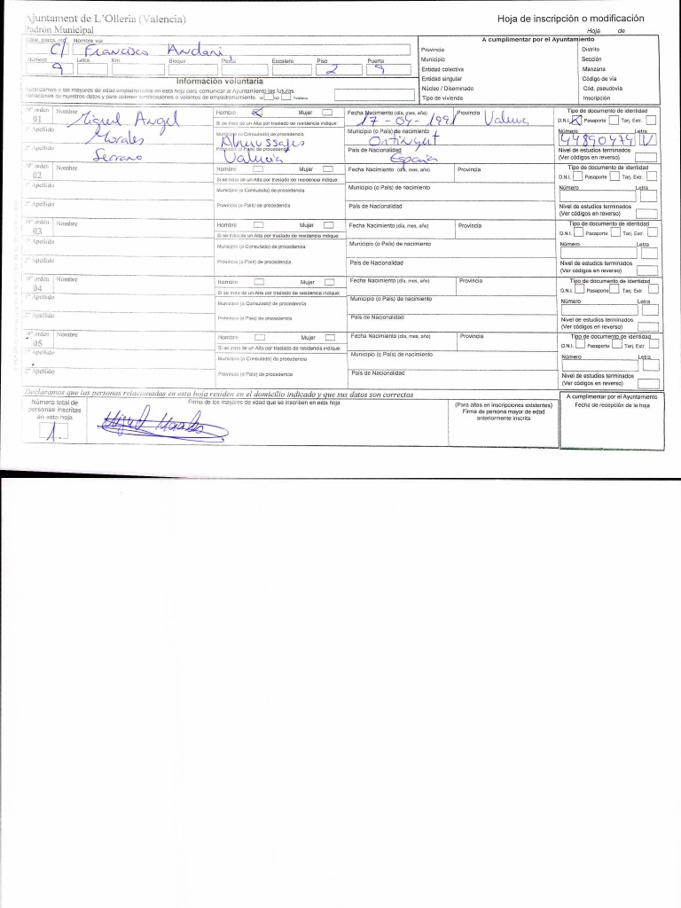Uns Altres - Hoja de Inscripcion o Modificacion Padron Municipal | PDF ... Uns Altres - Hoja de Inscripcion o Modificacion Padron Municipal | PDF ...