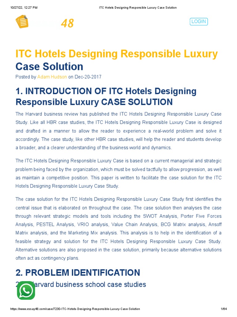 ITC Hotels Designing Responsible Luxury Case Solution | PDF | Retail | Supply Chain