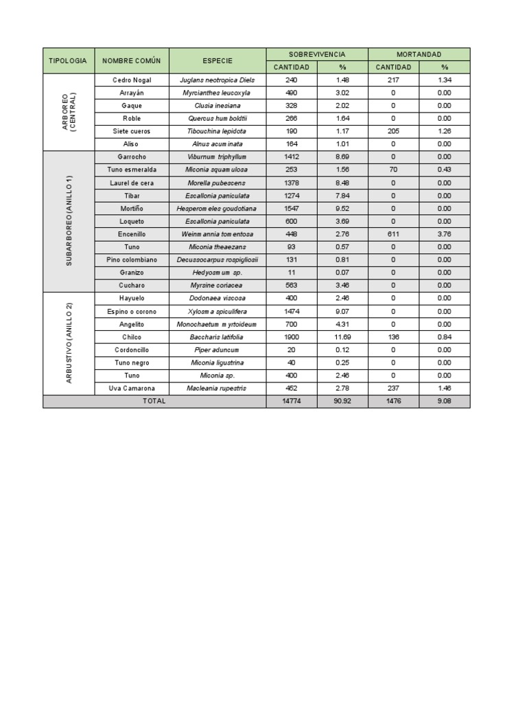 Tablas Informe 1 | PDF | Plantas | Arboles