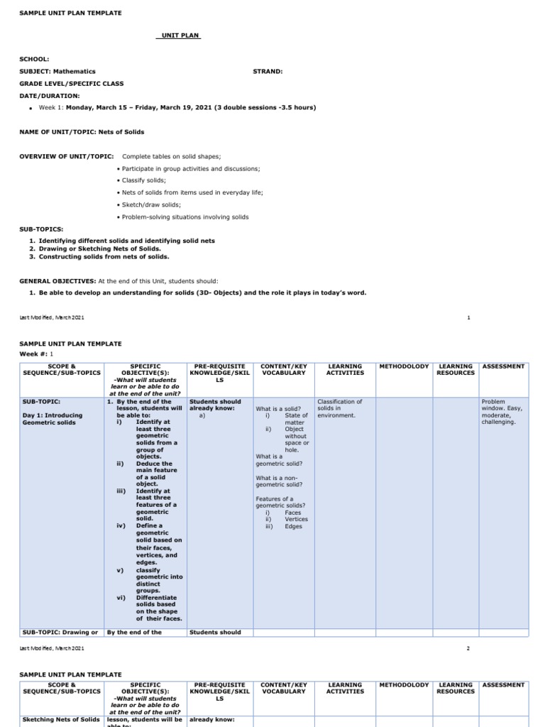 Sample Unit Plan Template - d216d | PDF | Learning | Behavior Modification
