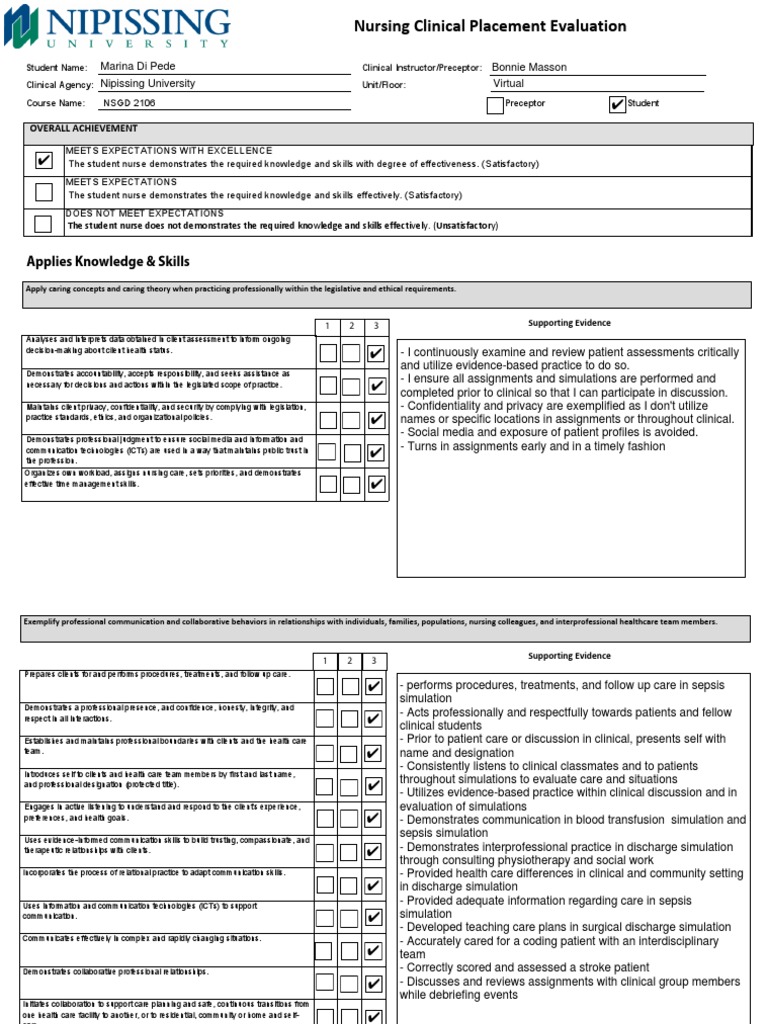 final eval self | PDF | Nursing | Simulation