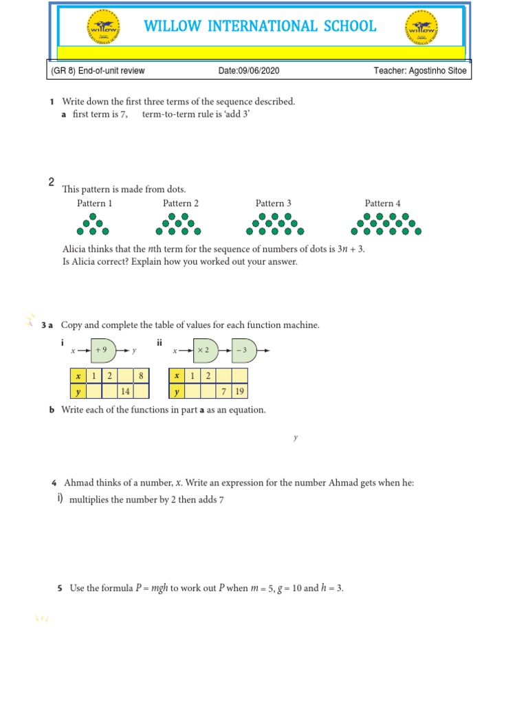 Grade 8D End-of-Unit Review | PDF | Teaching Methods & Materials