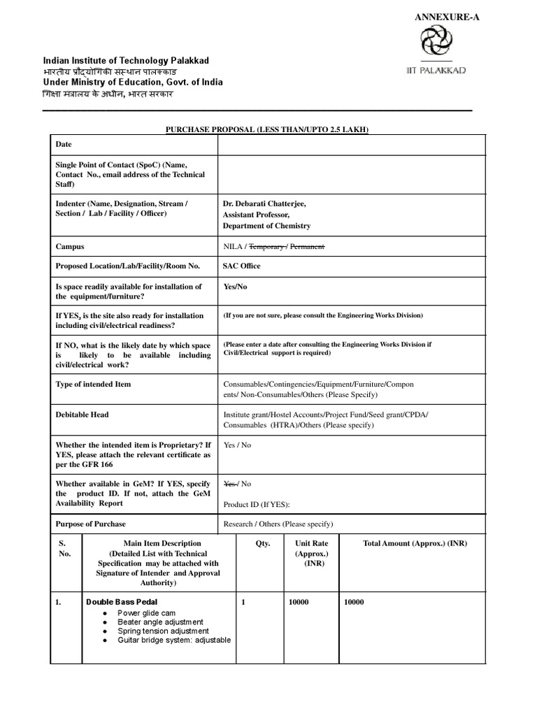 Annexure A (Purchase Proposal Less Than Upto Rs.2.5 Lakh) | PDF ...