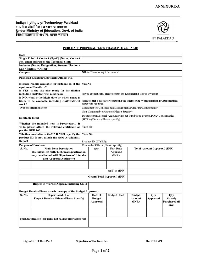 Purchase Proposal for 2.5 Lakh INR | PDF