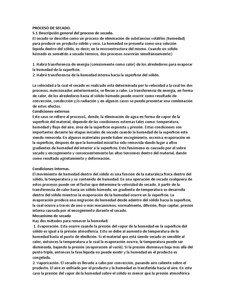 Proceso De Secado Pdf Humedad Evaporación