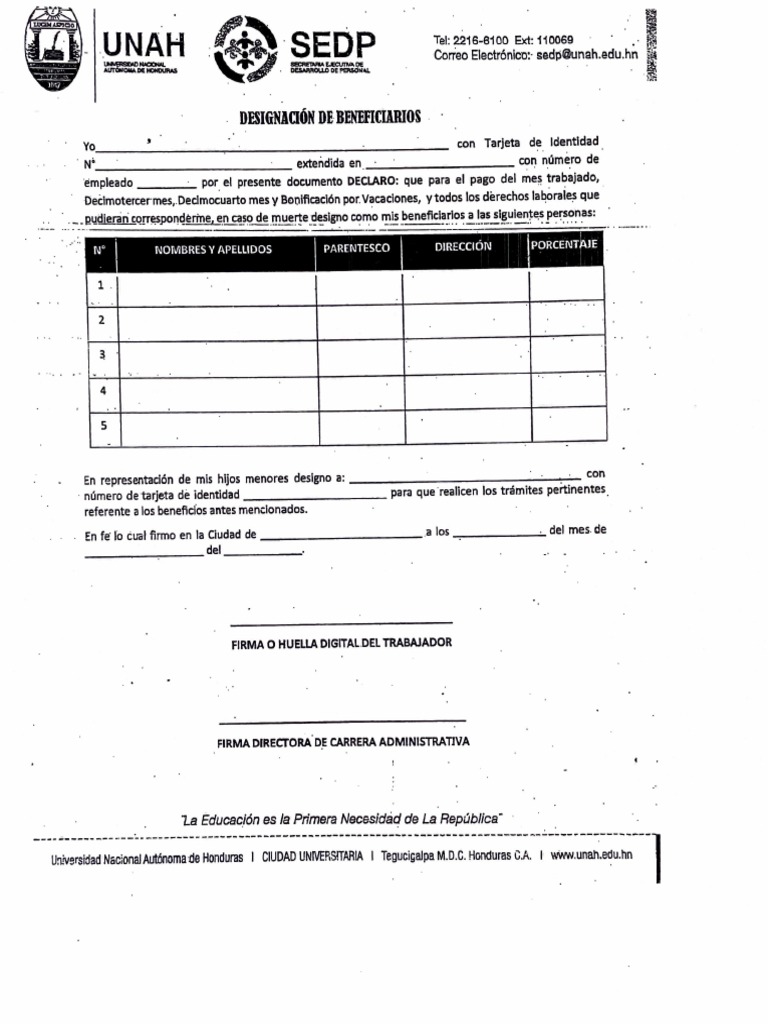 Formato de Designación de Beneficiarios | PDF | Autenticación | Control de acceso