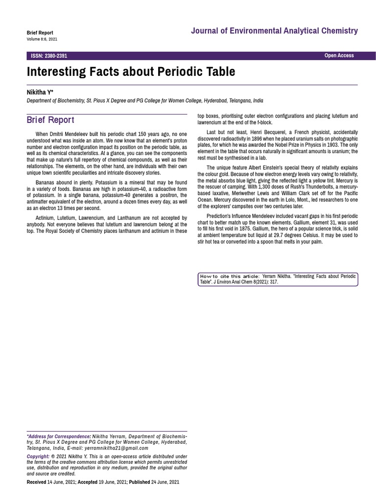 Interesting Facts About Periodic Table | PDF | Periodic Table ...
