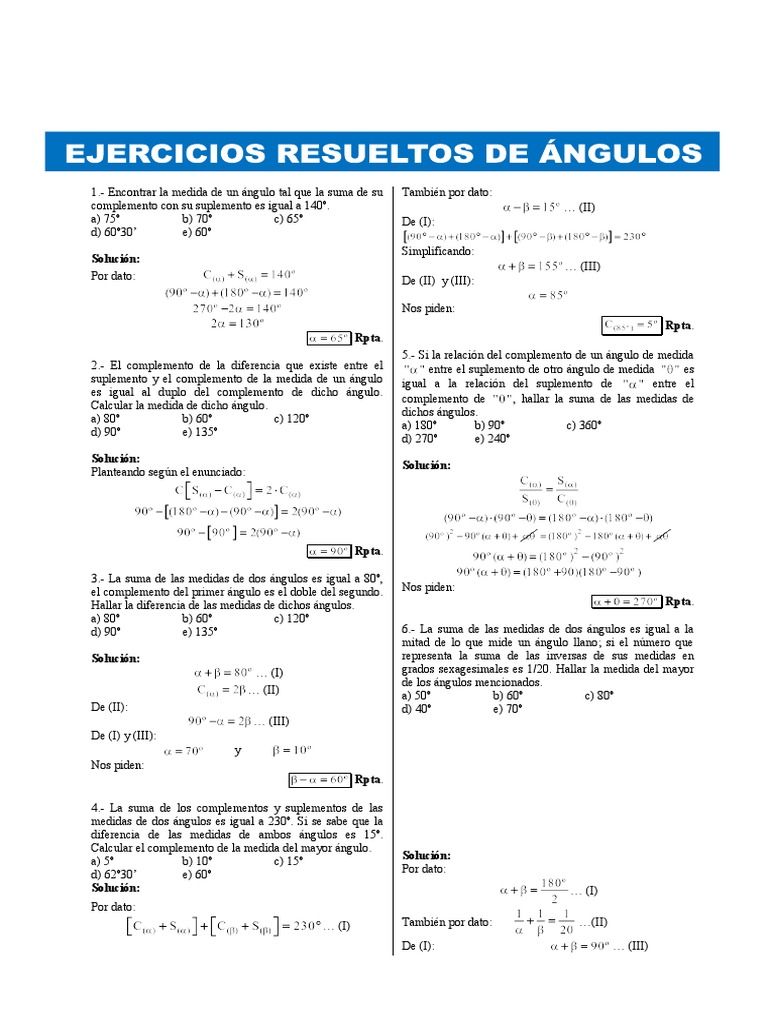 Ejercicios Resueltos de Angulos | PDF | Matemática Elemental | Geometría